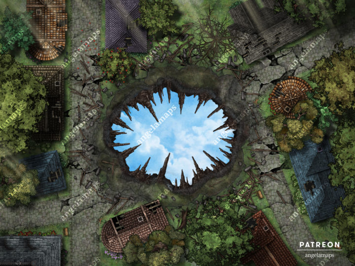City with a hole punched through it to a lower dimension battle map for ...
